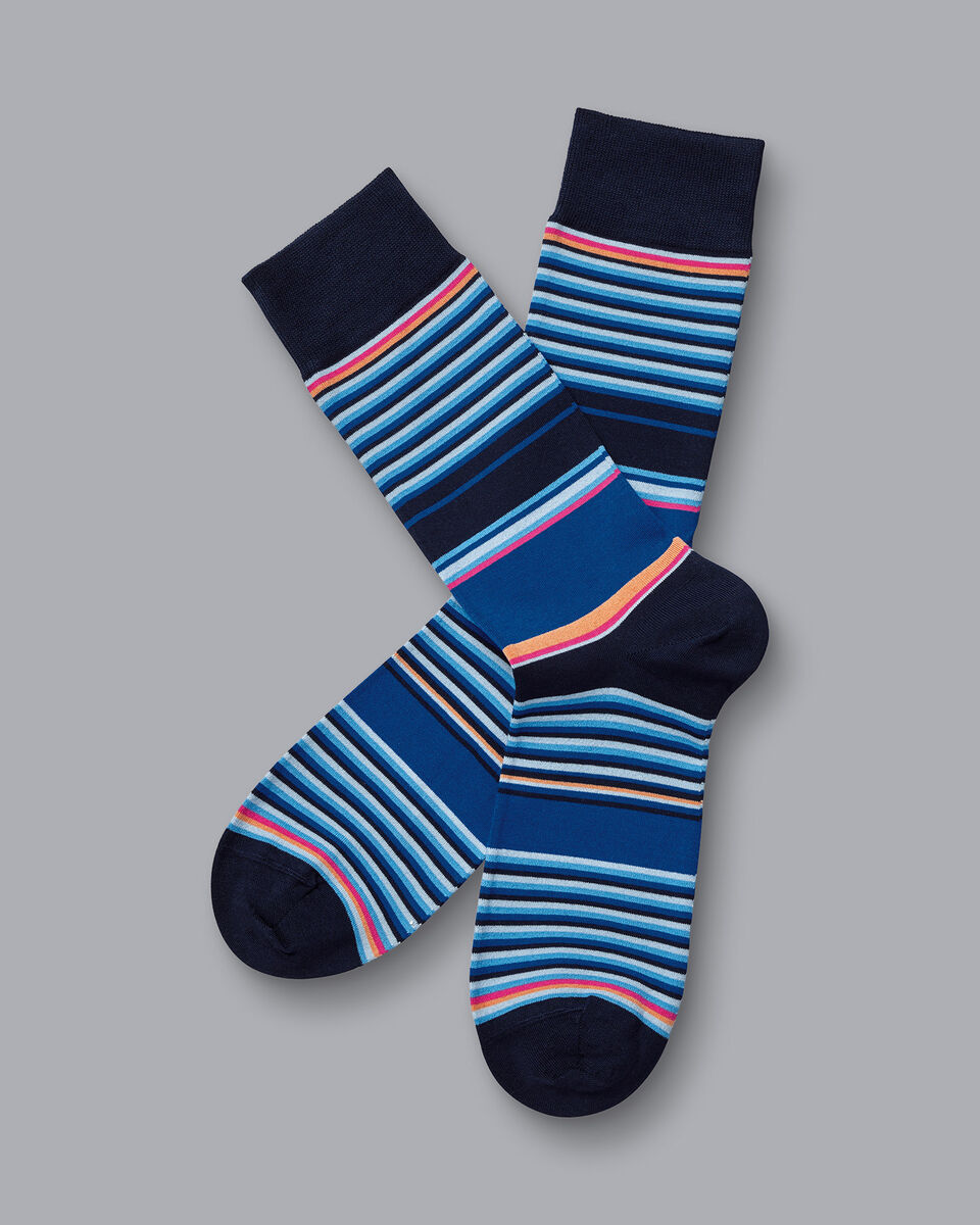 Multi Block Stripe Socks - Cobalt Blue | Charles Tyrwhitt