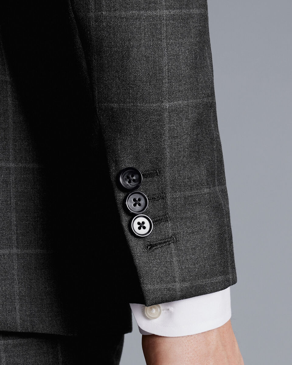 Italian Luxury Windowpane Suit - Grey | Charles Tyrwhitt