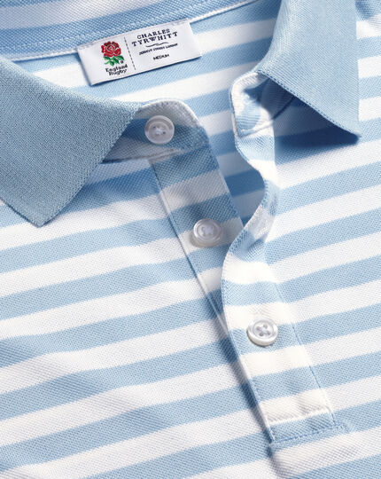 England Rugby Stripe Pique Polo - Light Blue | Charles Tyrwhitt