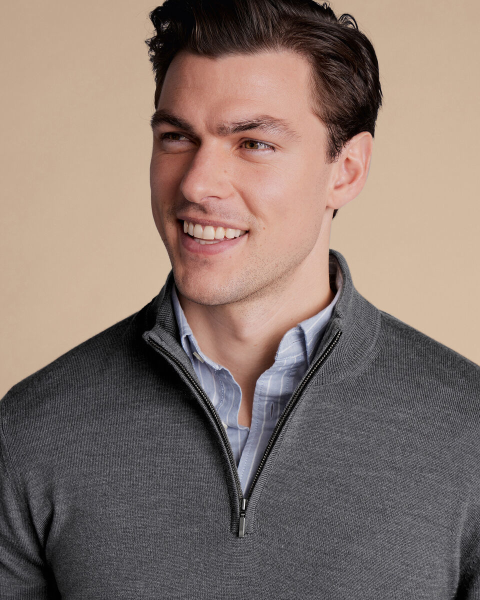 Merino Quarter Zip Sweater - Grey | Charles Tyrwhitt
