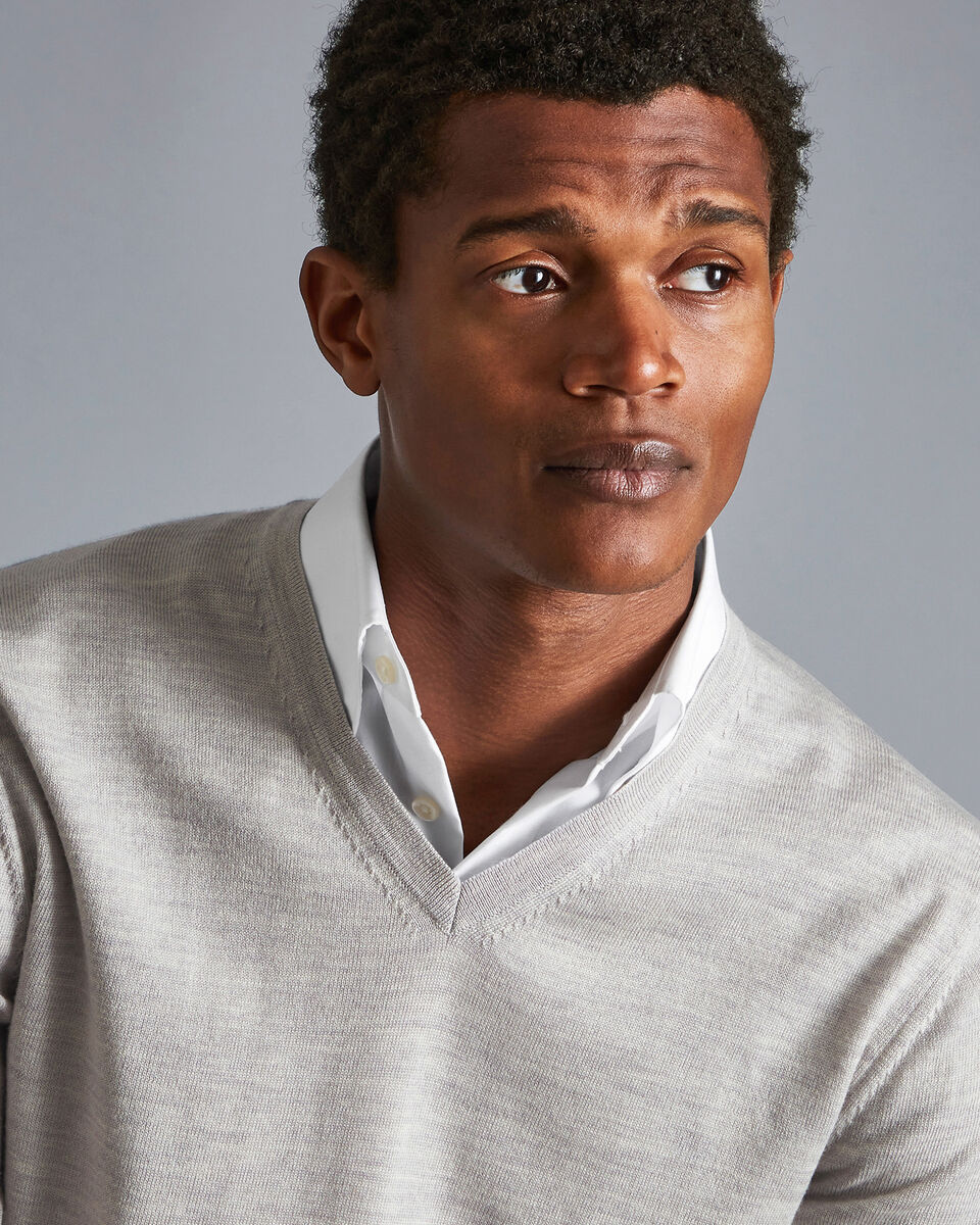 Merino V-Neck Jumper - Silver | Charles Tyrwhitt