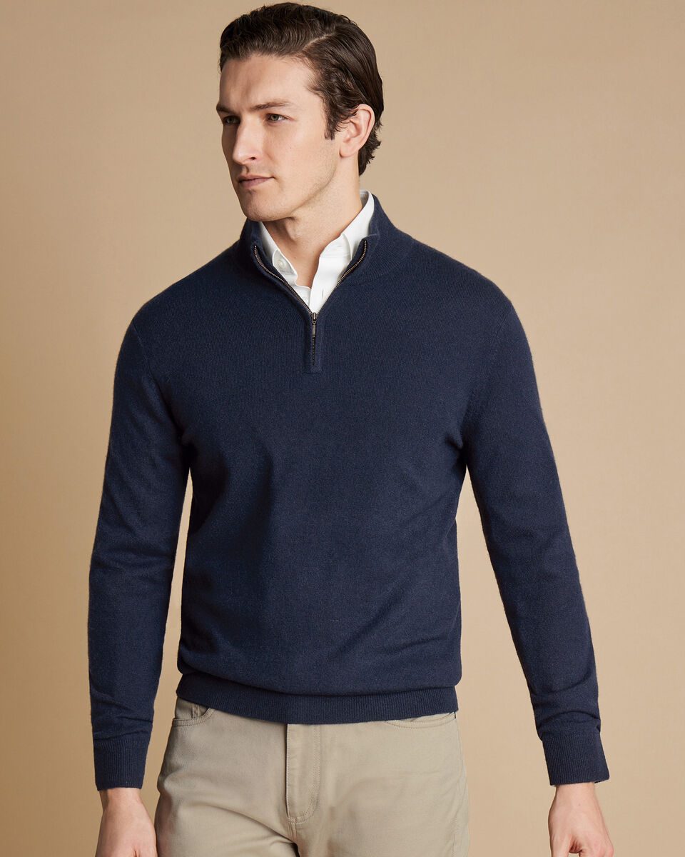Cashmere Quarter Zip Sweater - Navy | Charles Tyrwhitt