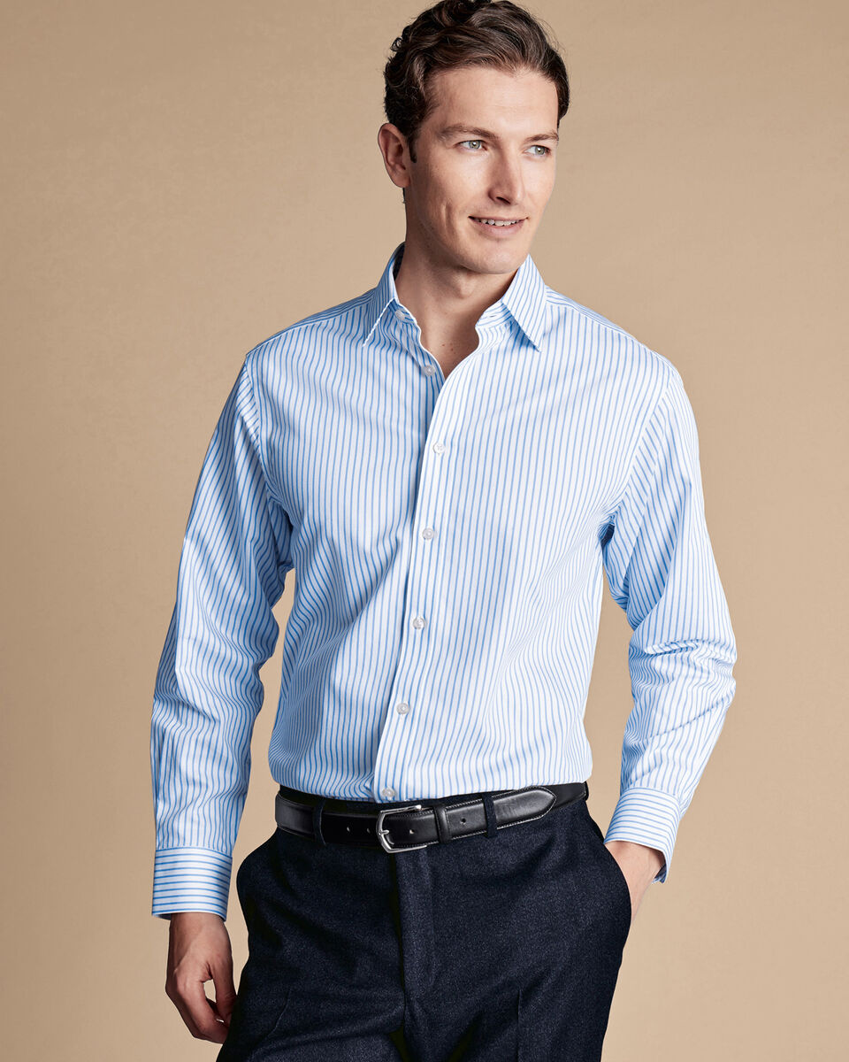Non-Iron Twill Stripe Shirt - Cornflower Blue | Charles Tyrwhitt