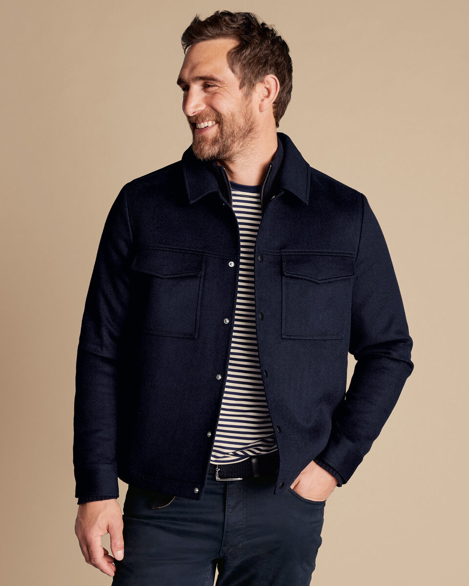 Wool Harrington Jacket - Navy | Charles Tyrwhitt
