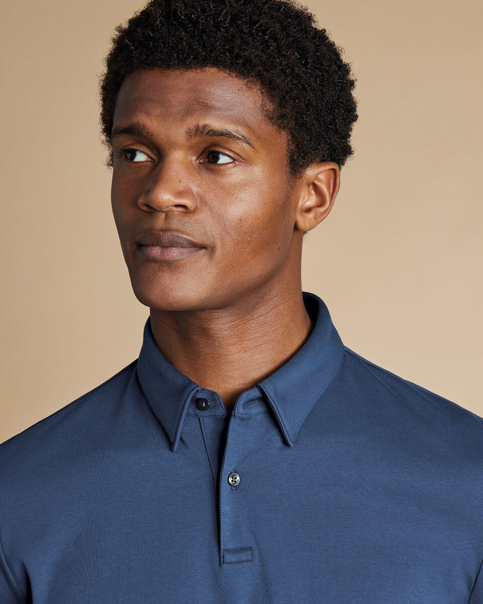 Long Sleeve Smart Jersey Polo - Ocean Blue | Charles Tyrwhitt