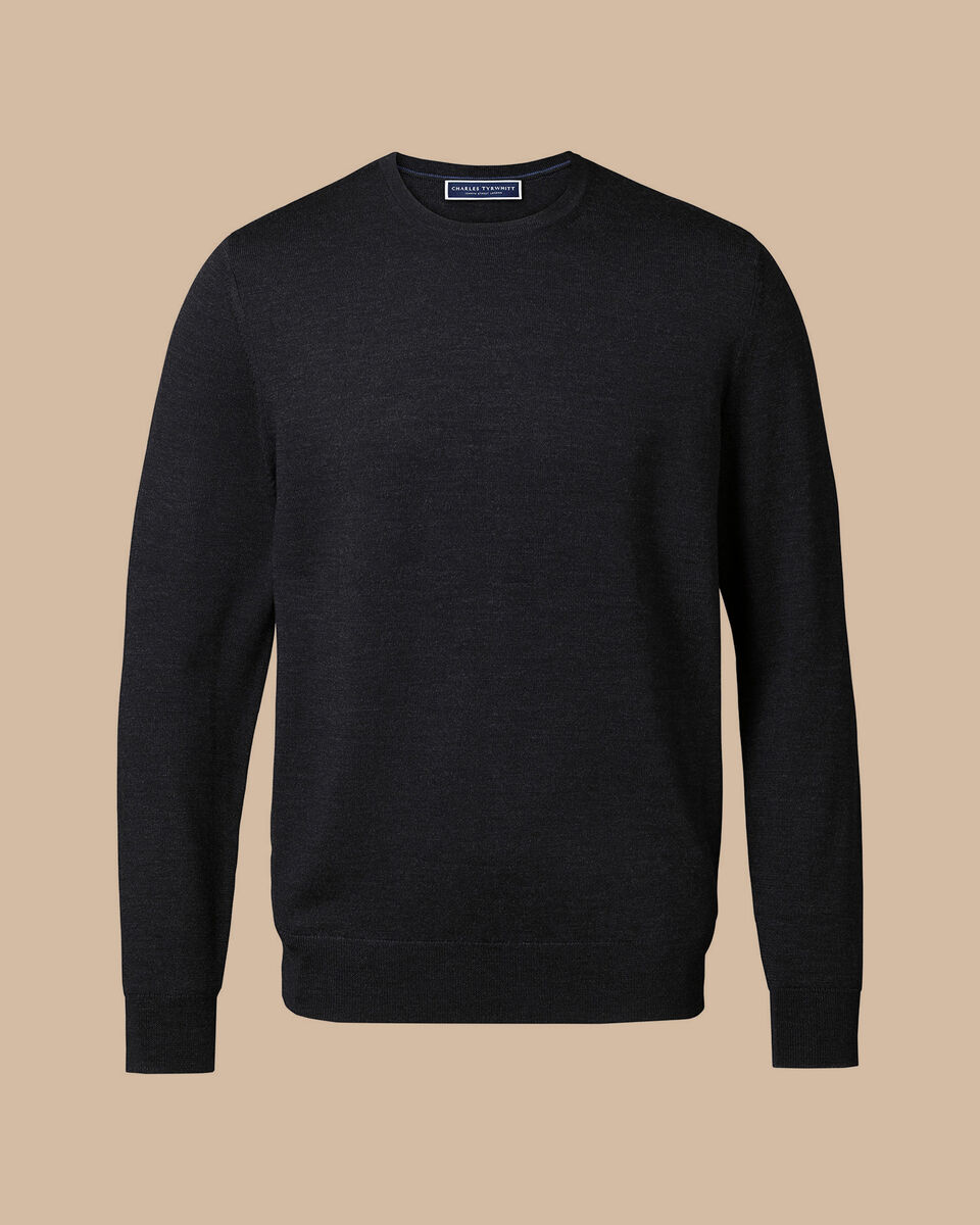 Merino Crew Neck Sweater - Charcoal Gray | Charles Tyrwhitt