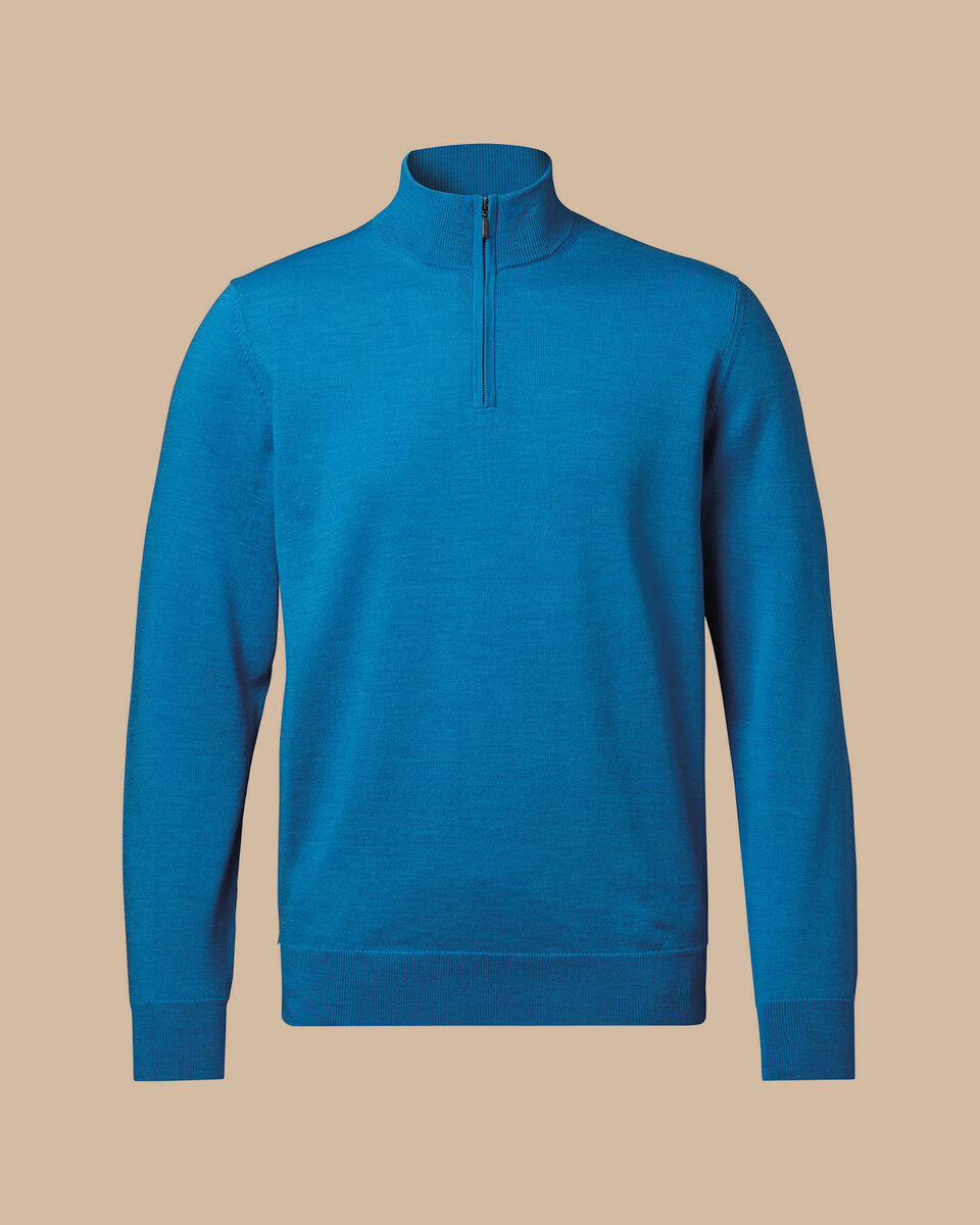 Merino Quarter Zip Sweater - Bright Blue | Charles Tyrwhitt