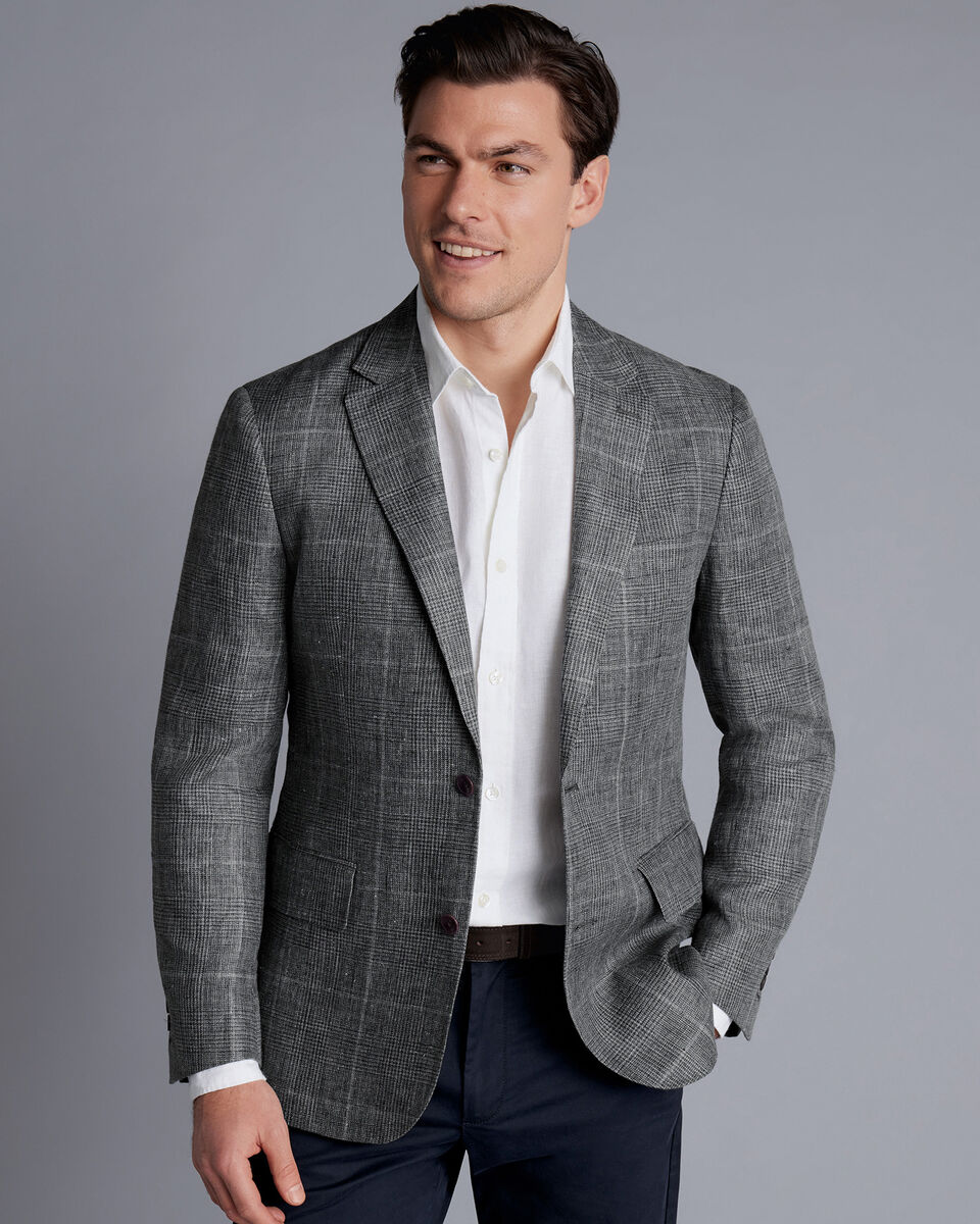 Linen Check Jacket - Light Grey | Charles Tyrwhitt