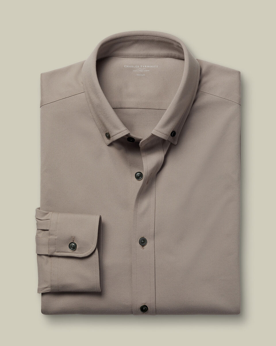 4 Way Stretch Jersey Shirt - Mocha | Charles Tyrwhitt