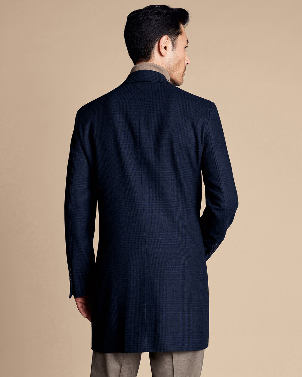 Prince Of Wales Wool Overcoat - Navy | Charles Tyrwhitt