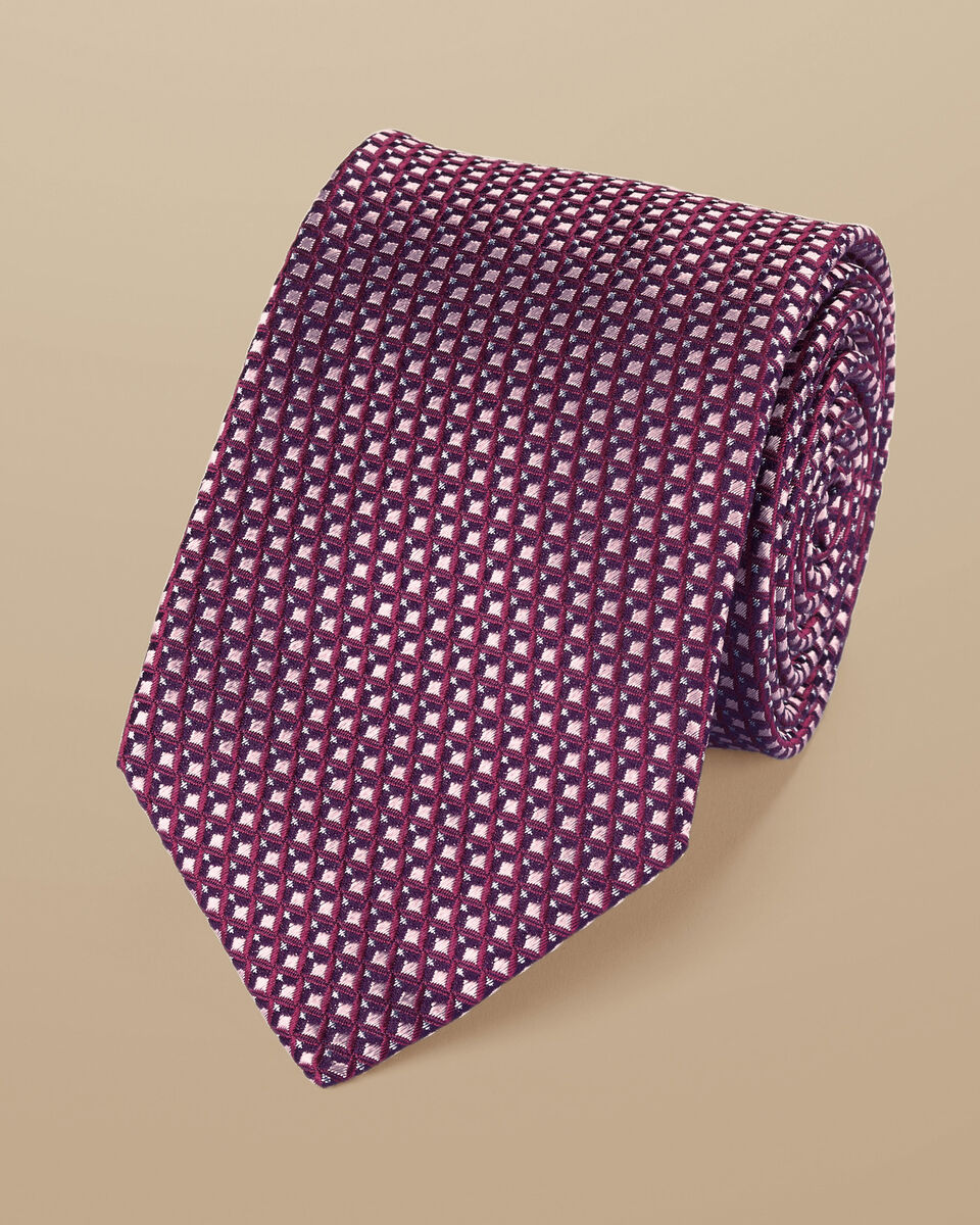 Semi Plain Pattern Silk Tie - Dark Pink | Charles Tyrwhitt