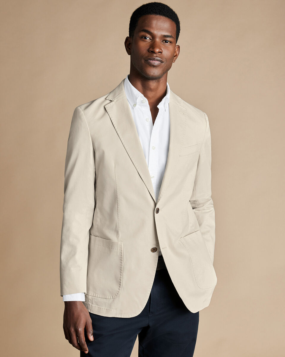 Cotton Stretch Jacket - Cream | Charles Tyrwhitt