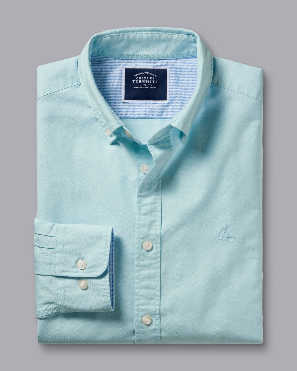 Button-Down Collar Washed Oxford Shirt - Aqua Green | Charles Tyrwhitt