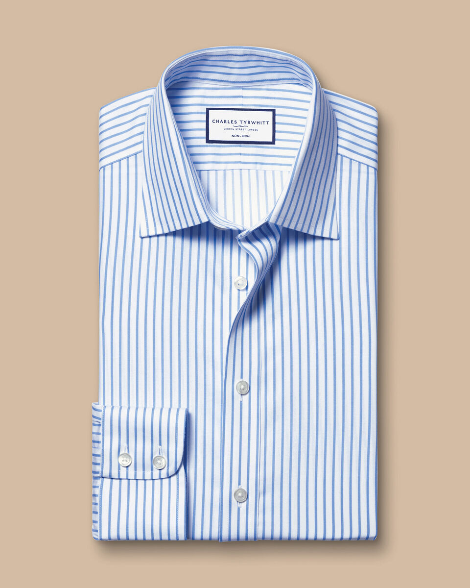 Non-Iron Twill Stripe Shirt - Cornflower Blue | Charles Tyrwhitt
