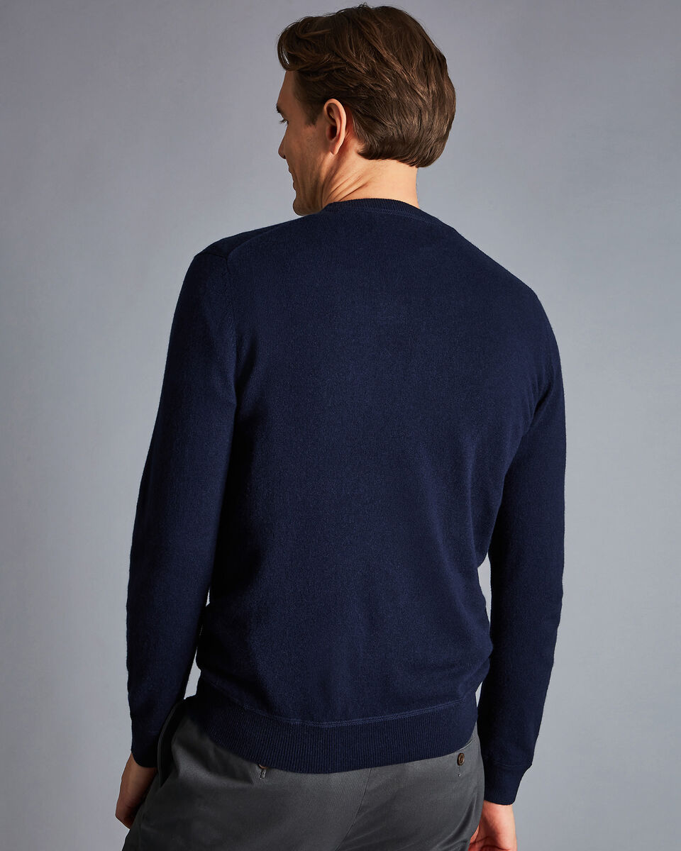 Merino Cashmere Crew Neck Sweater - Navy | Charles Tyrwhitt