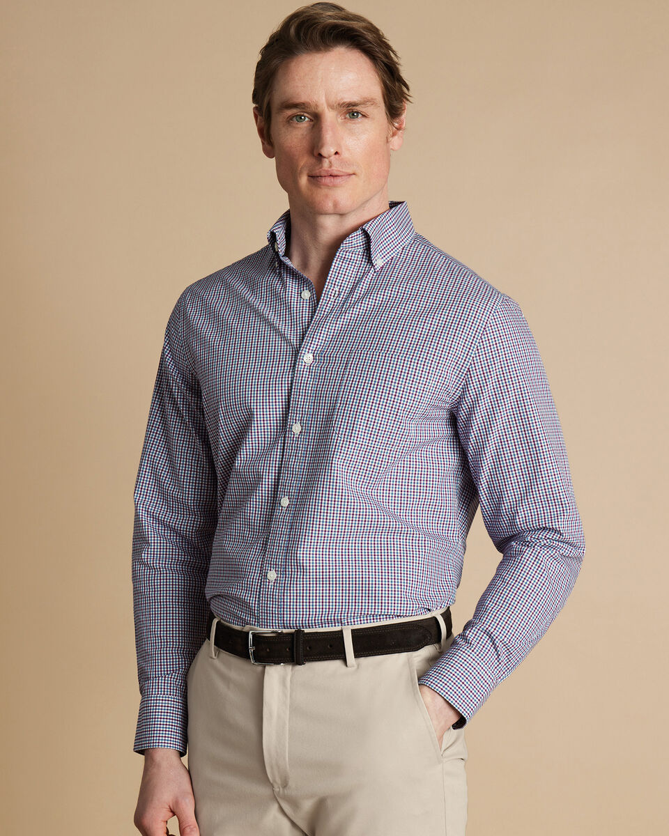 Button-Down Collar Non-Iron Stretch Poplin Mini Gingham Shirt ...