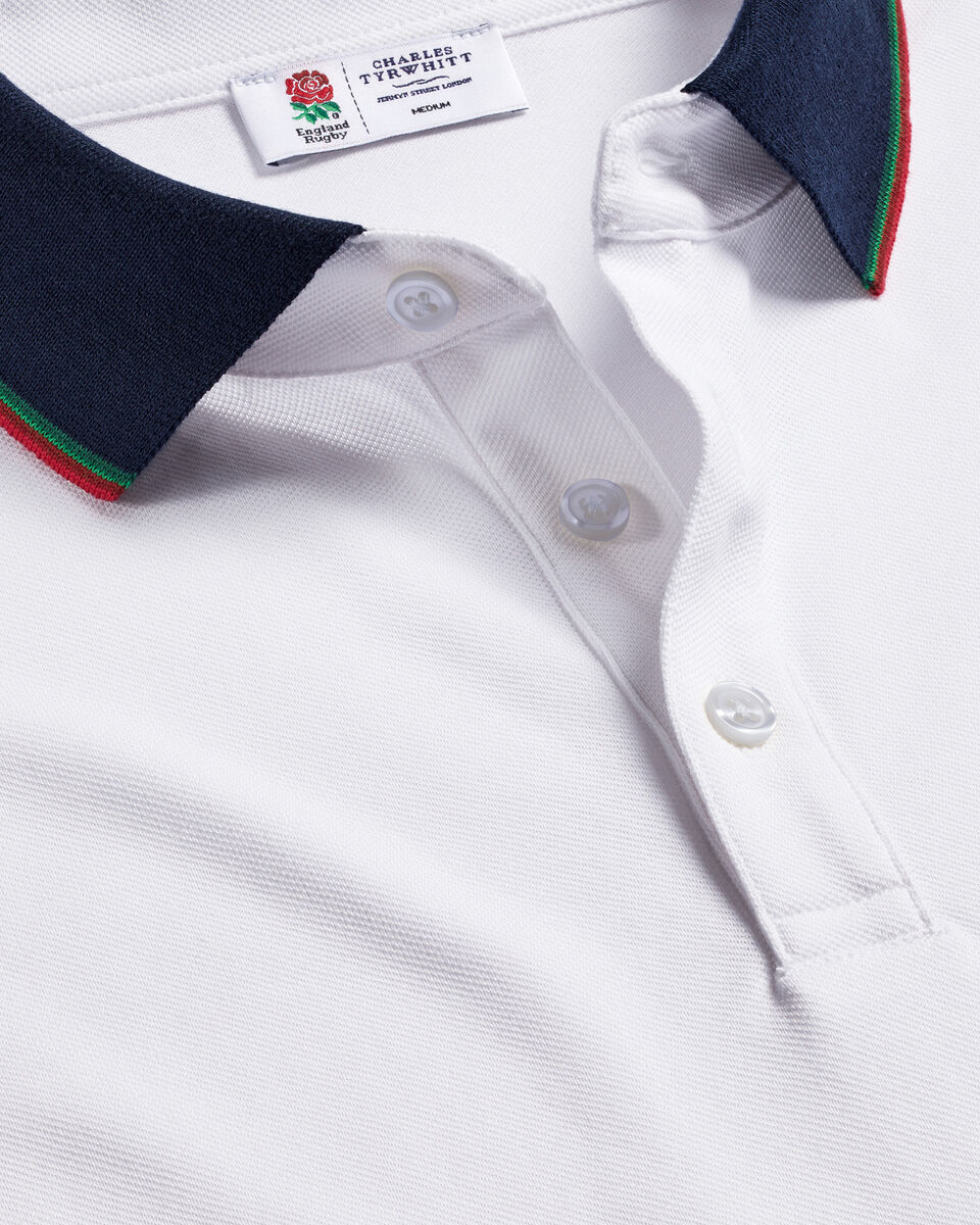 England Rugby Collar Detail Pique Polo - White | Charles Tyrwhitt