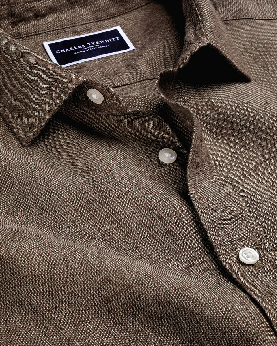 Pure Linen Shirt - Mocha | Charles Tyrwhitt