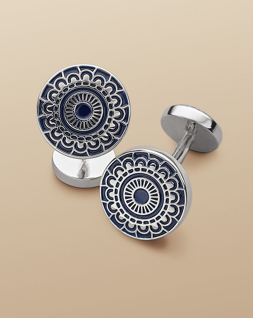 Patterned Enamel Cufflinks - Navy | Charles Tyrwhitt