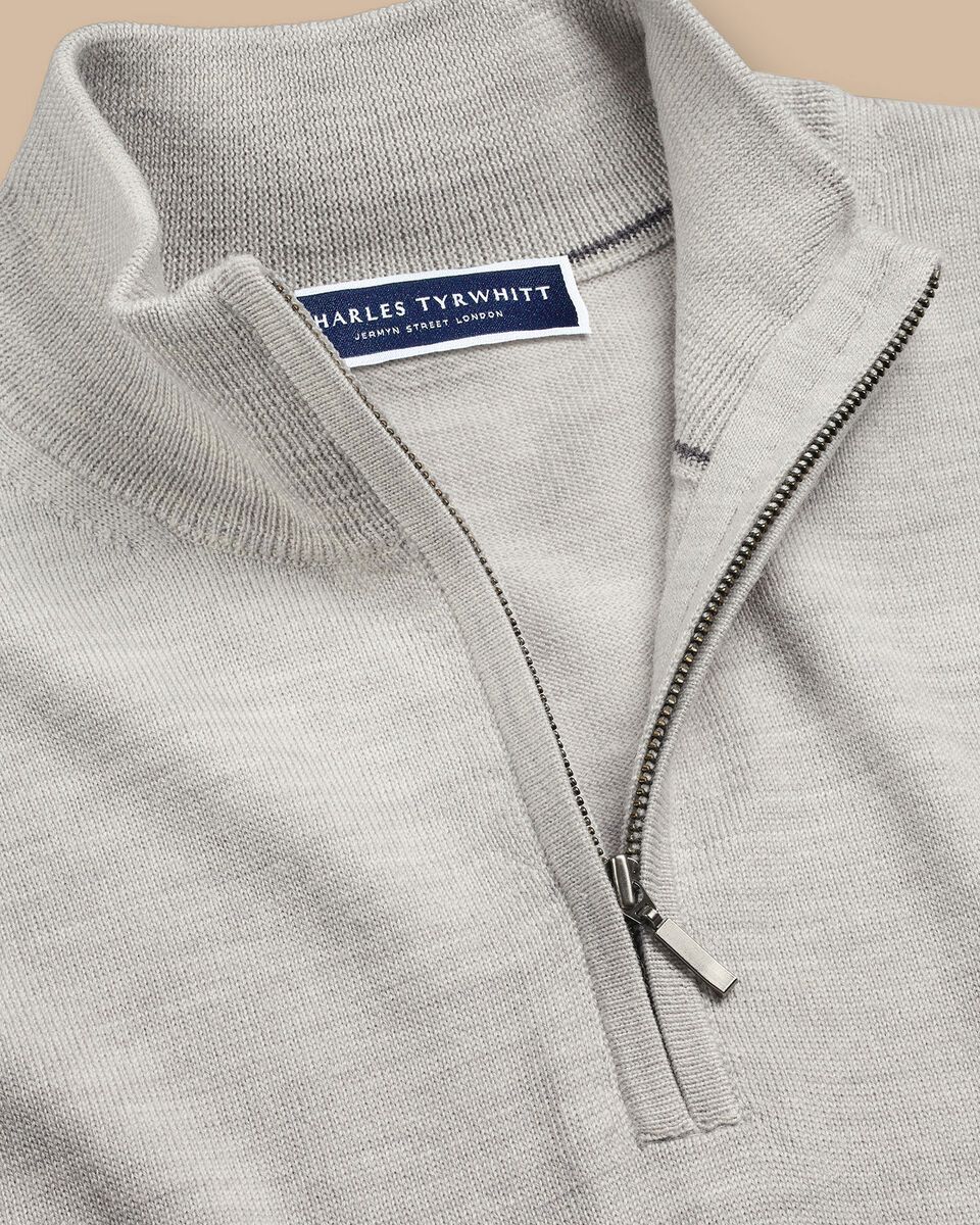 Merino Zip Neck Jumper - Silver | Charles Tyrwhitt