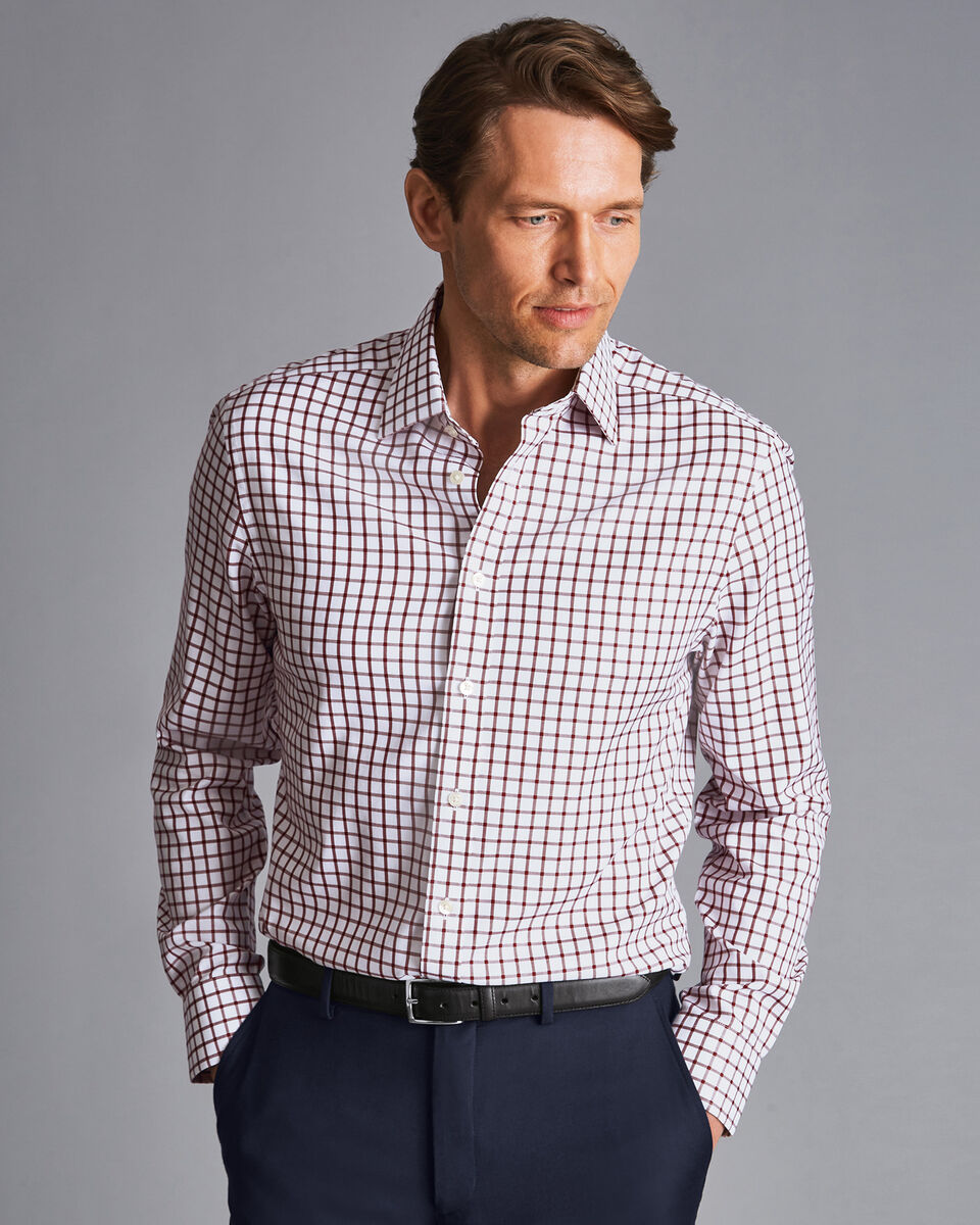 Non-Iron Twill Check Shirt - Berry | Charles Tyrwhitt
