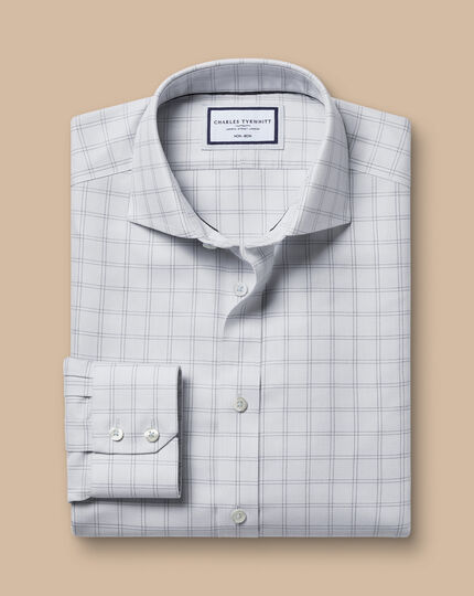 Spread Collar Non-Iron Mayfair Weave Check Shirt - Silver Grey ...