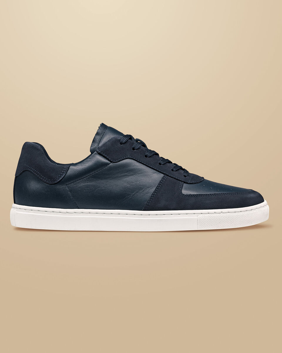 Leather and Suede Cupsole Sneakers - Navy | Charles Tyrwhitt