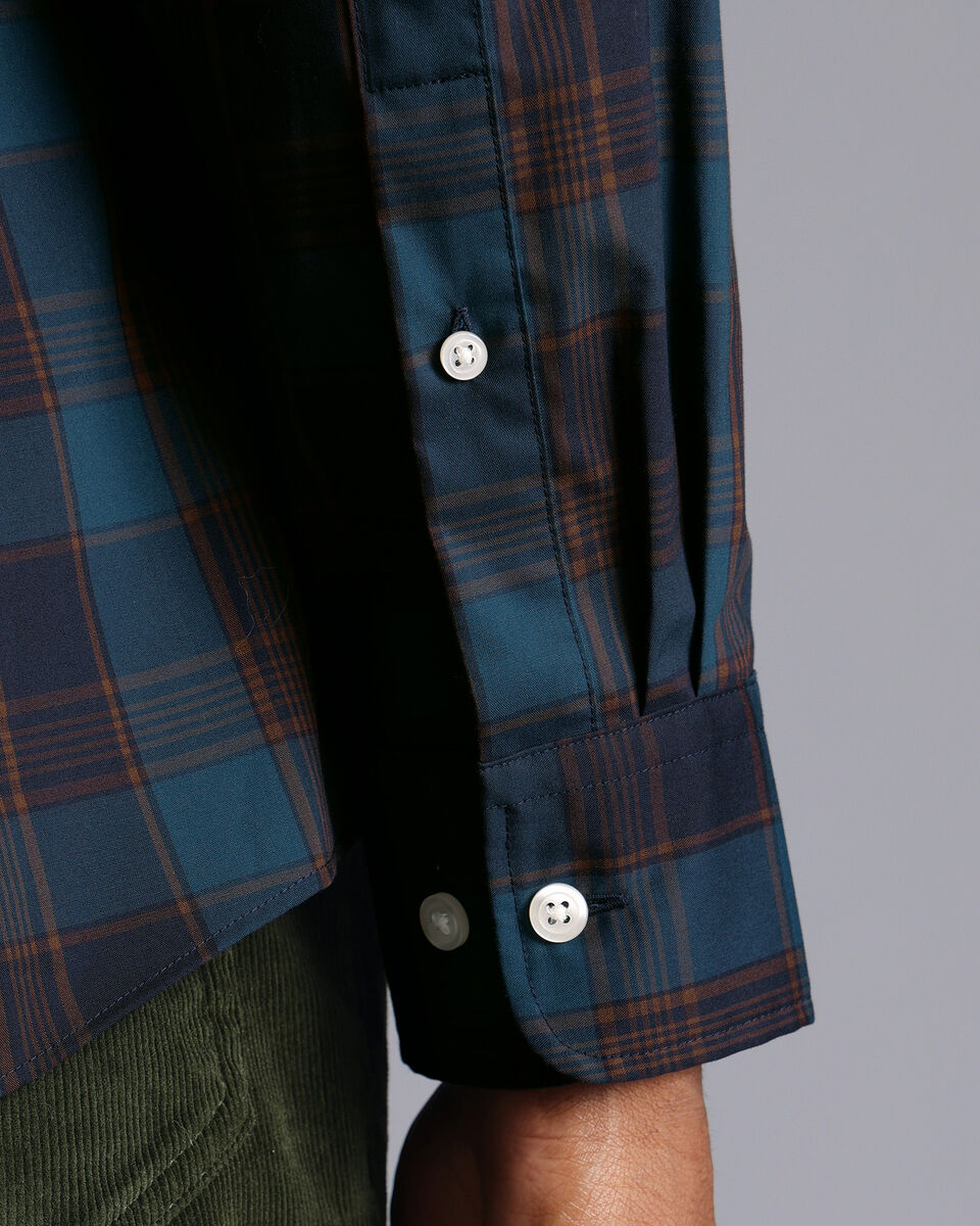 Button-Down Collar Non-Iron Stretch Poplin Tartan Check Shirt - Rust ...