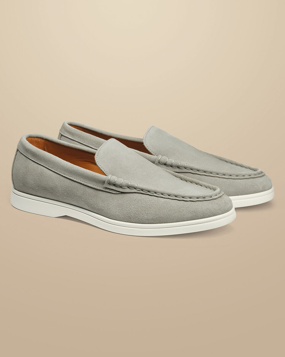 Suede Slip On Loafers - Light Gray | Charles Tyrwhitt