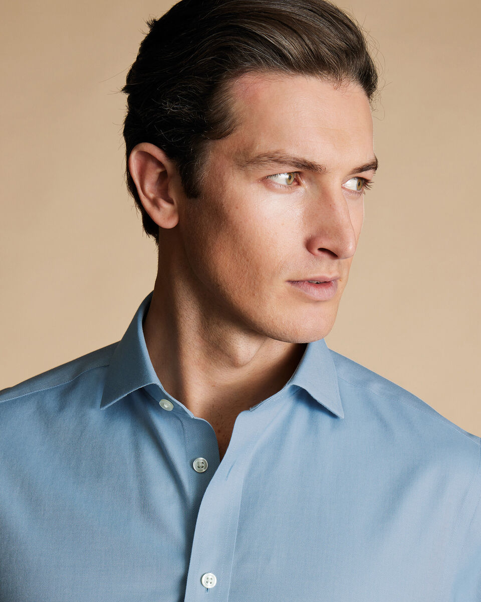 Cutaway Collar Non-Iron Twill Shirt - Mid Blue | Charles Tyrwhitt