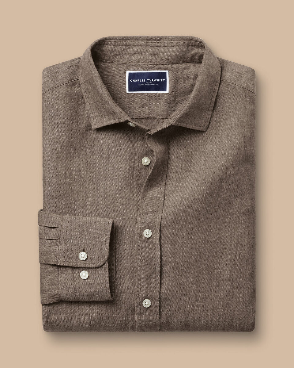 Pure Linen Shirt - Mocha | Charles Tyrwhitt