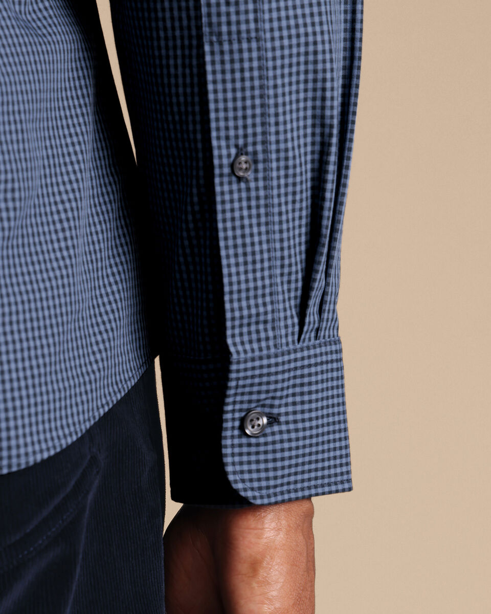 Button-Down Collar Non-Iron Stretch Poplin Mini Gingham Shirt - Indigo ...