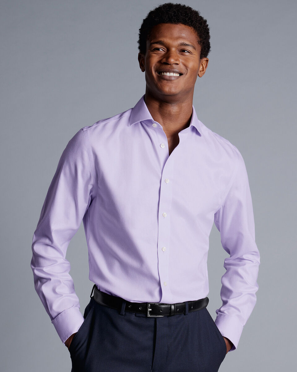 Cutaway Collar Non-Iron Henley Weave Shirt - Lilac Purple | Charles ...
