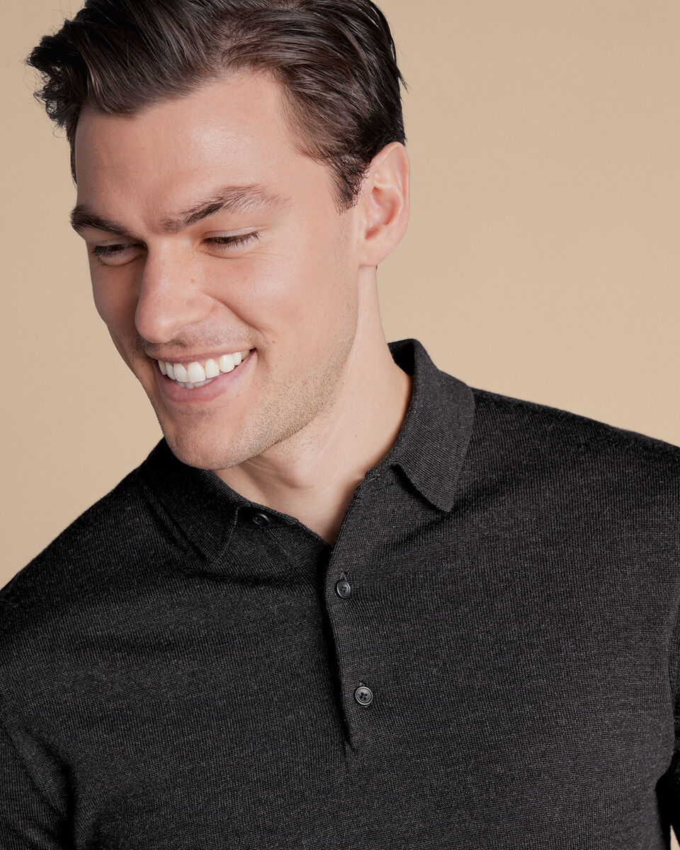 Merino Polo Jumper - Charcoal Grey | Charles Tyrwhitt