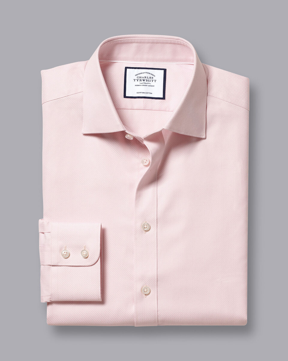 Semi-Cutaway Collar Egyptian Cotton Link Weave Shirt - Light Pink ...