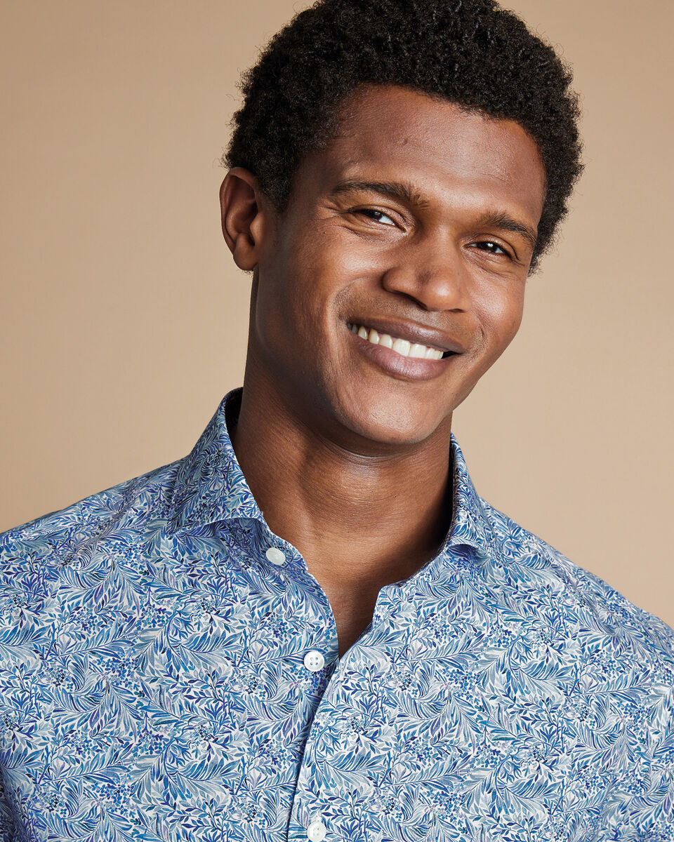 Made with Liberty Fabric Semi-Cutaway Linear Print Shirt - Cobalt Blue ...
