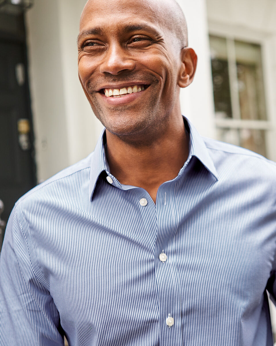Cutaway Collar Non-Iron Bengal Stripe Shirt - Royal Blue | Charles Tyrwhitt