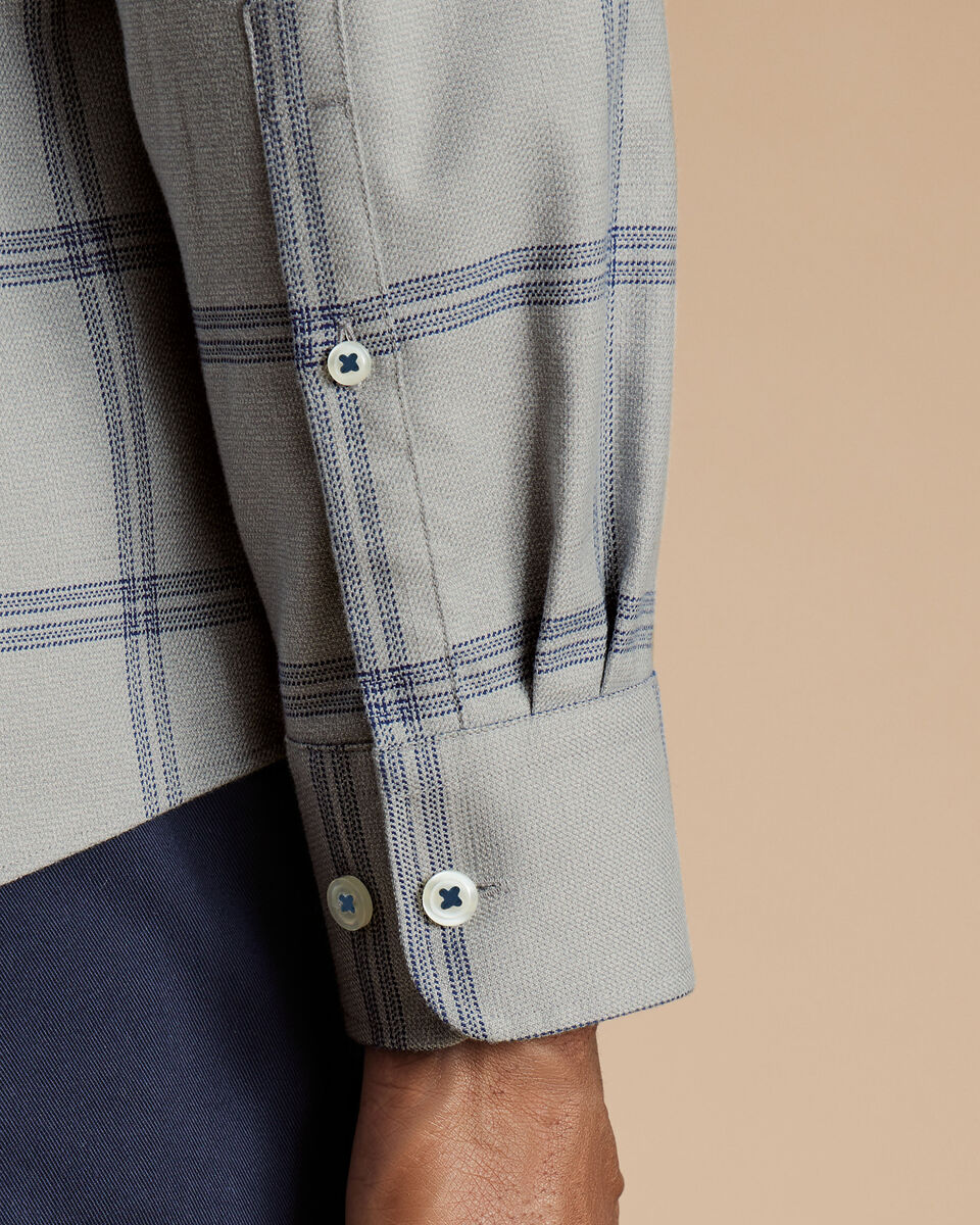 Button-Down Collar Non-Iron Twill Large Grid Check Shirt - Light Grey ...