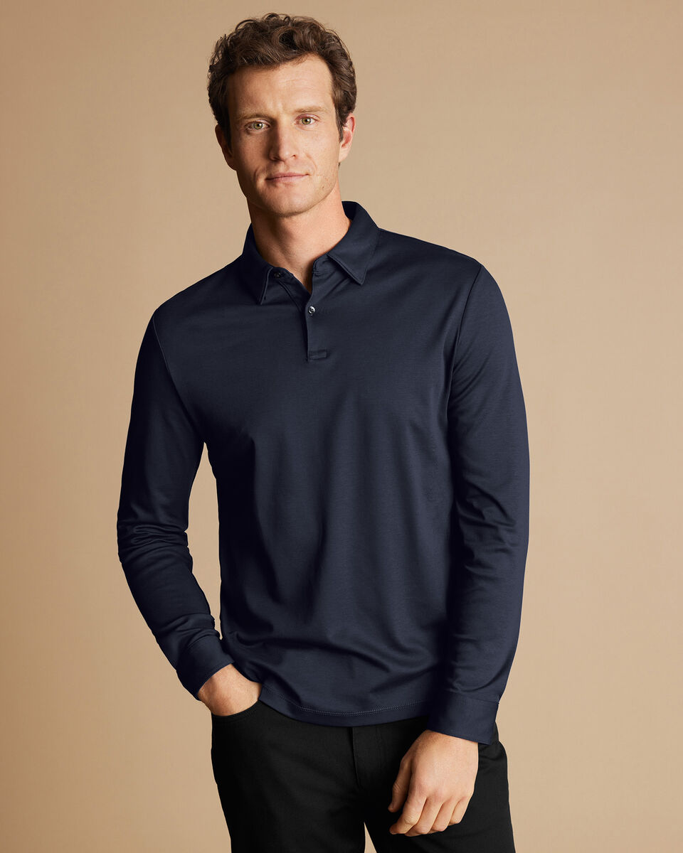 Smart Long Sleeve Jersey Polo - Navy | Charles Tyrwhitt