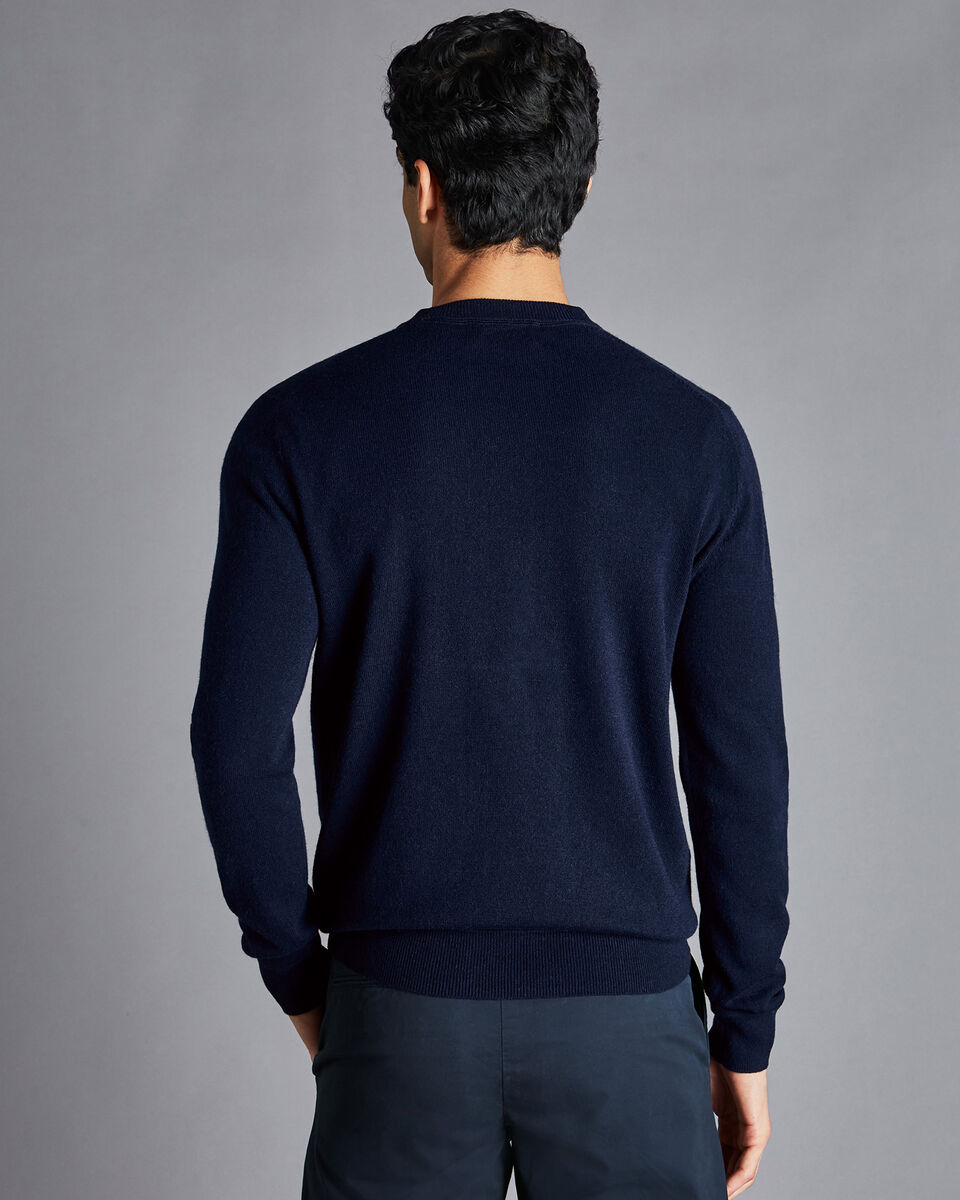 Pullover mit Rundhalsausschnitt aus Merino-Kaschmir-Mix - Tiefblau ...