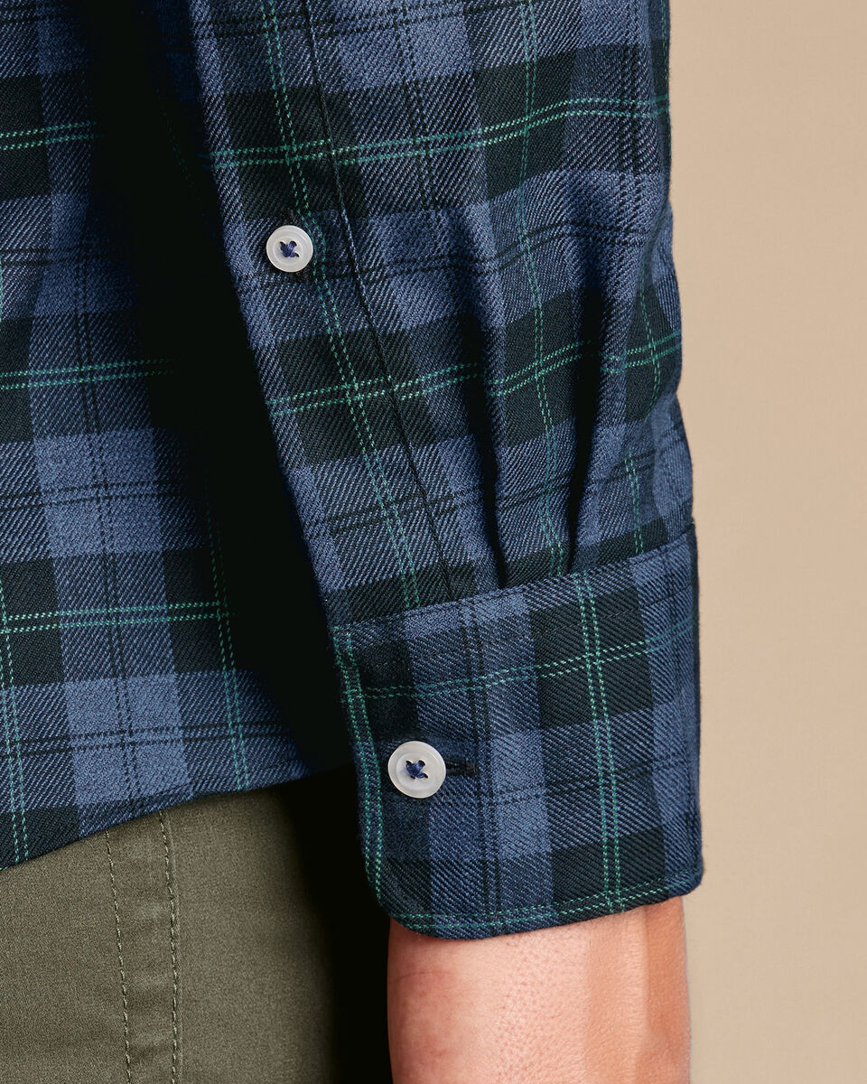Button-Down Collar Non-Iron Twill Overcheck Shirt - Green | Charles ...