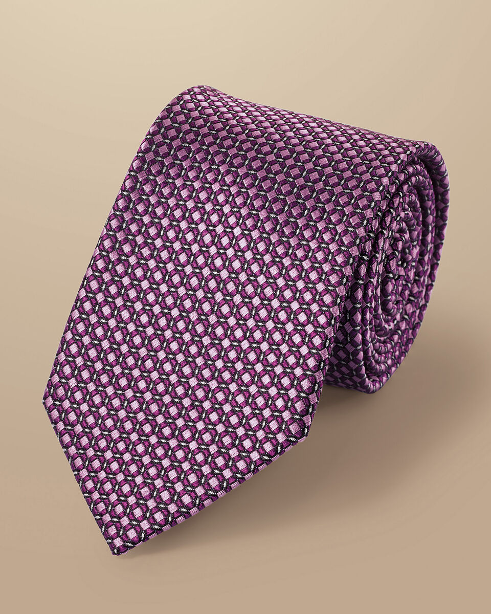 Semi Plain Silk Pattern Tie - Dark Pink | Charles Tyrwhitt