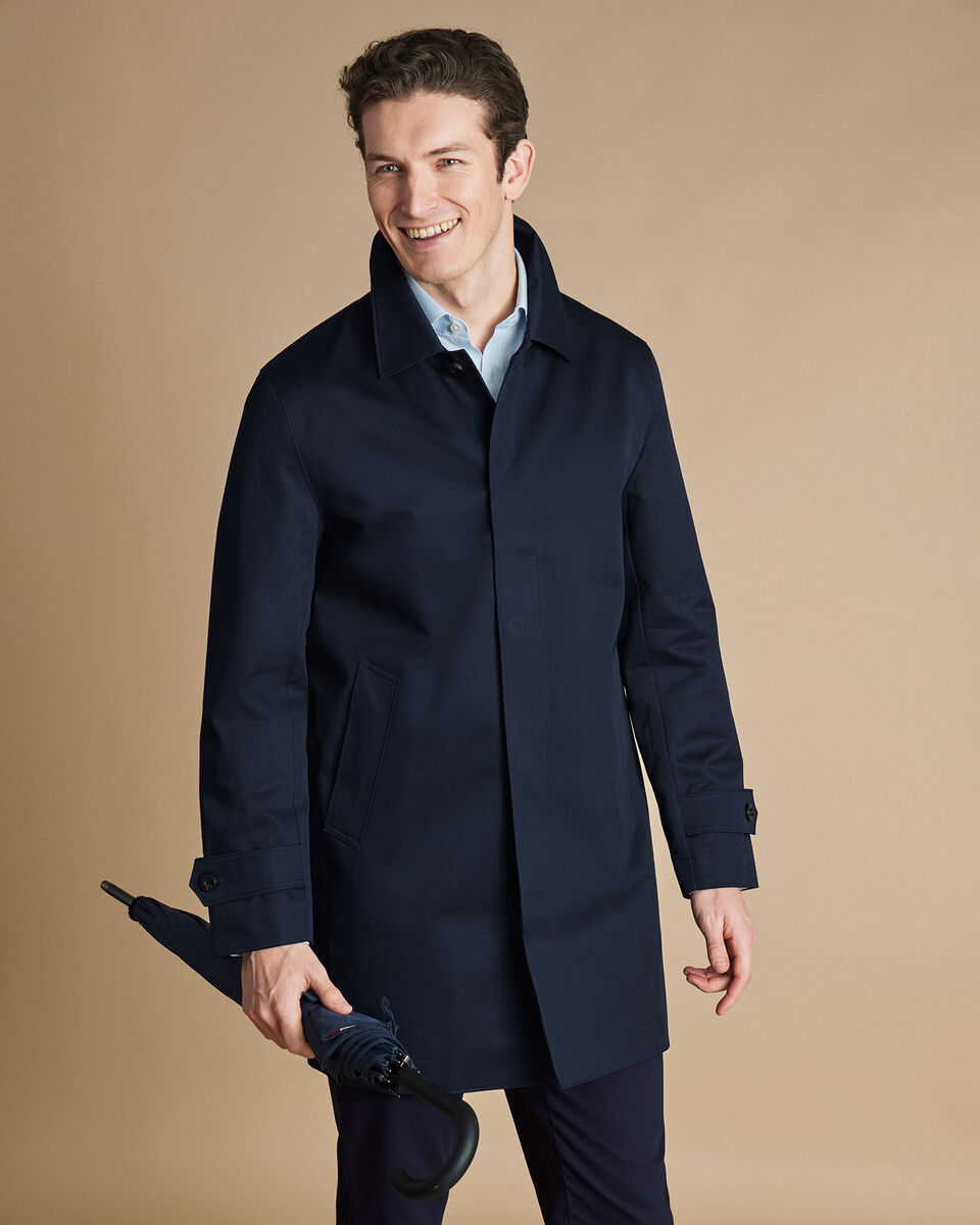 Showerproof Cotton Raincoat - French Navy | Charles Tyrwhitt