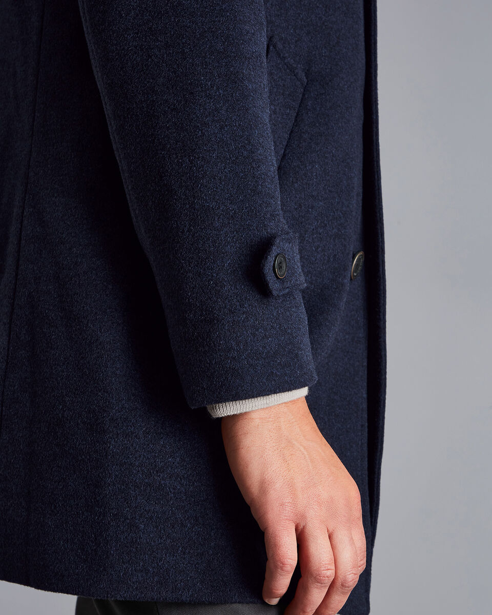 Funnel Neck Wool Overcoat - Ink Blue | Charles Tyrwhitt
