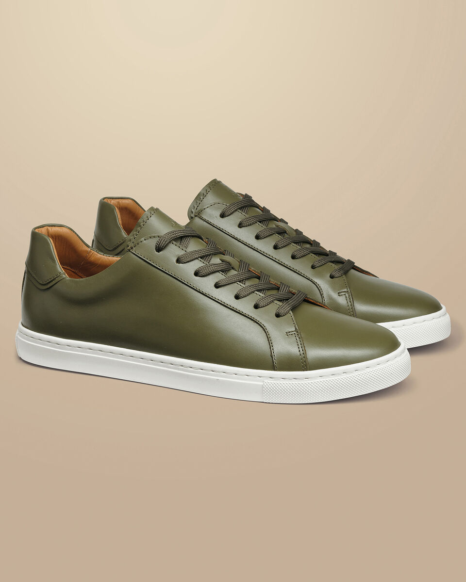 Leather Trainers - Olive Green | Charles Tyrwhitt