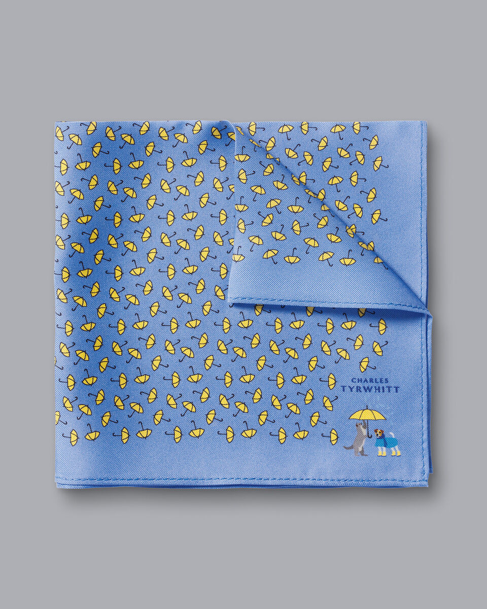 Raining Cats And Dogs Print Silk Pocket Square - Cornflower Blue ...