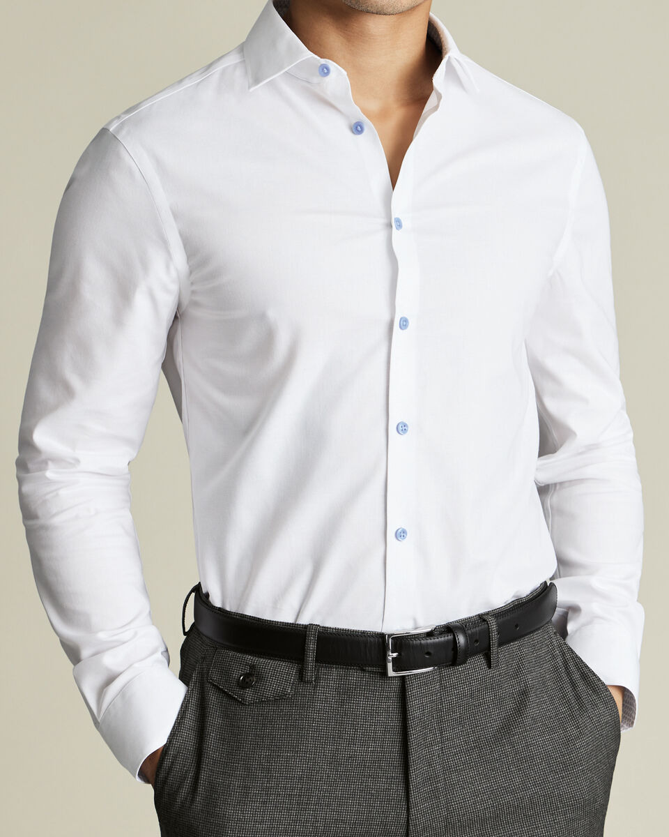 Non-Iron Stretch Printed Trim Shirt - White | Charles Tyrwhitt