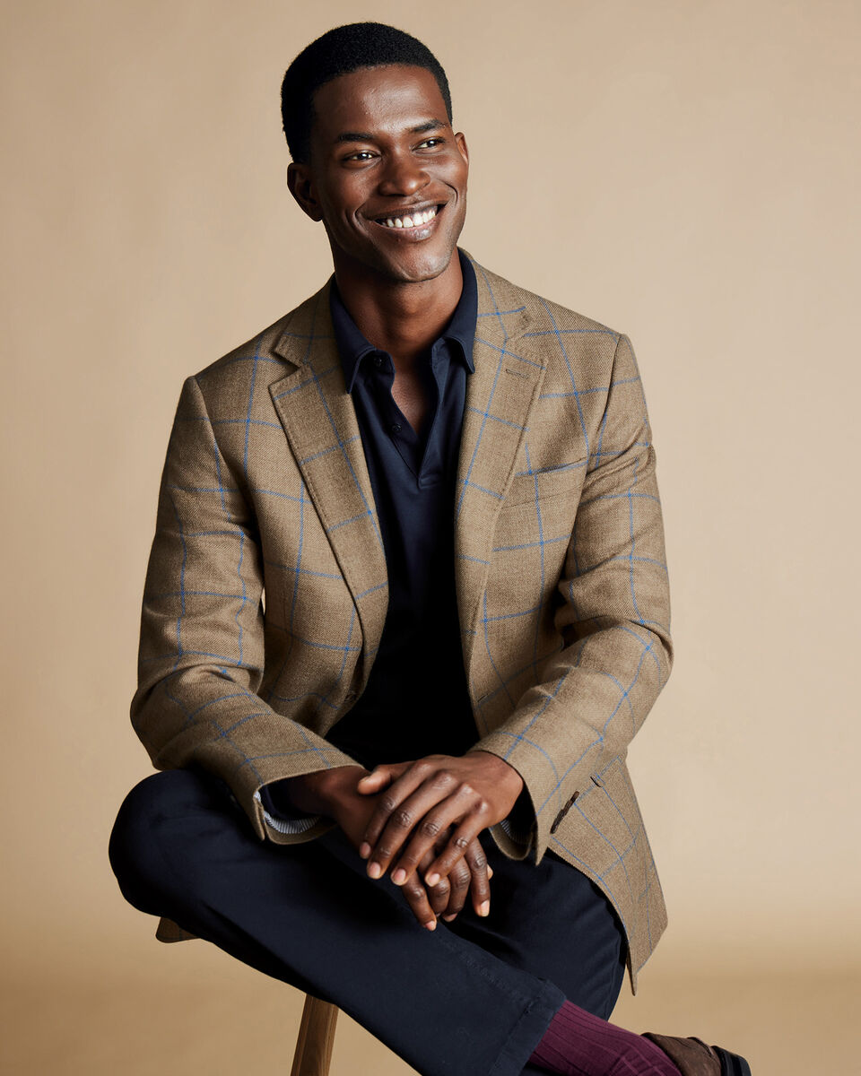 Windowpane Wool Texture Jacket - Taupe | Charles Tyrwhitt