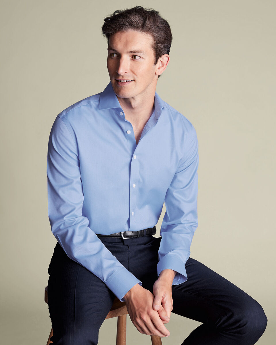 Spread Collar Non-Iron Twill Shirt - Cornflower Blue | Charles Tyrwhitt