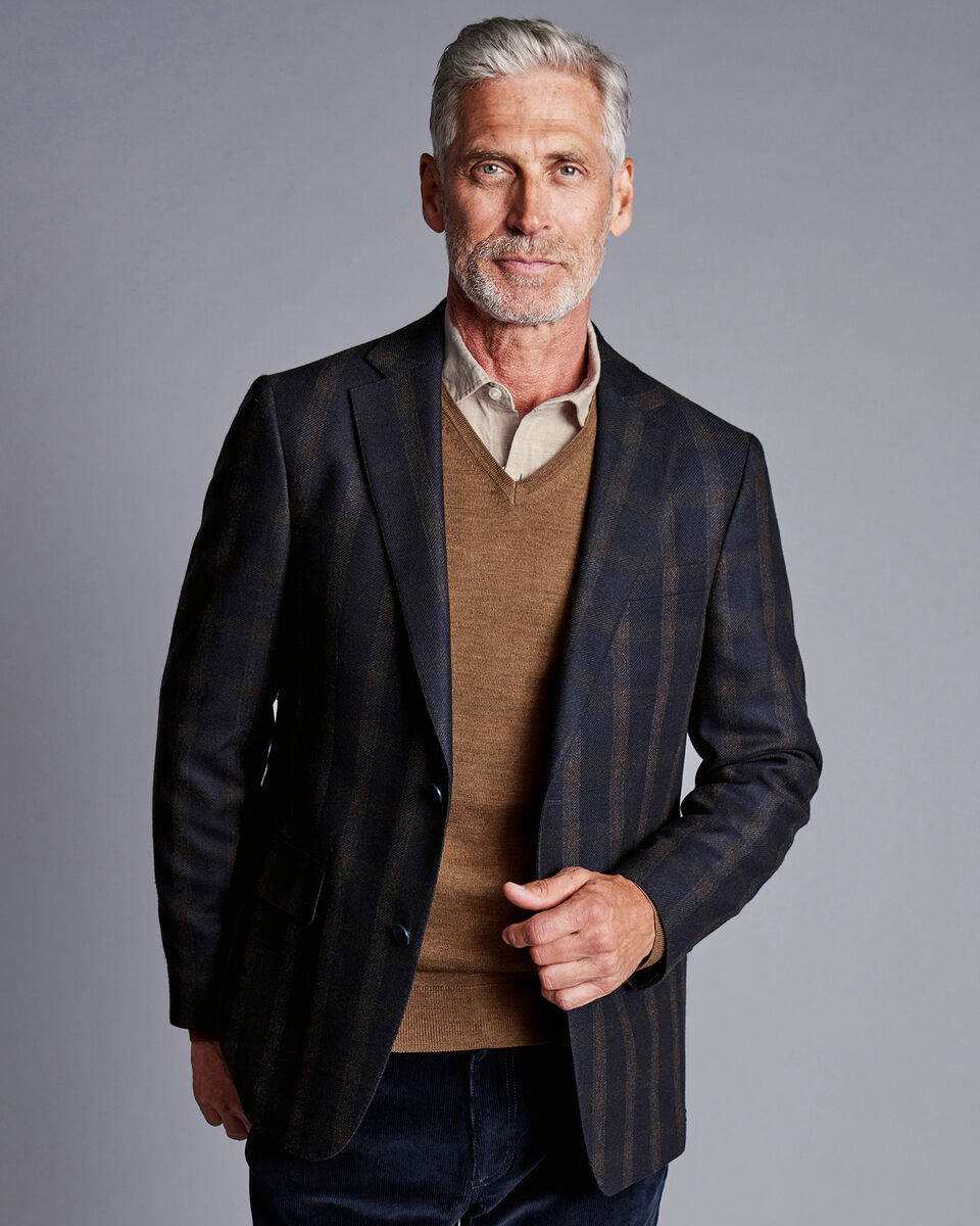 Luxury Italian Check Jacket - Navy | Charles Tyrwhitt